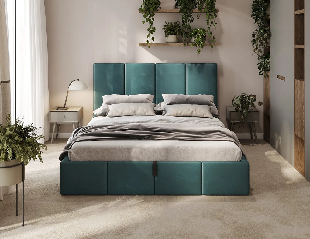 ComfortMatrace Čalouněná postel se zvedacím roštem a úložným prostorem Valencia Barva: Tyrkysová/Turquoise, Rozměr: 120x200 cm, Výška čela u hlavy: 88 cm