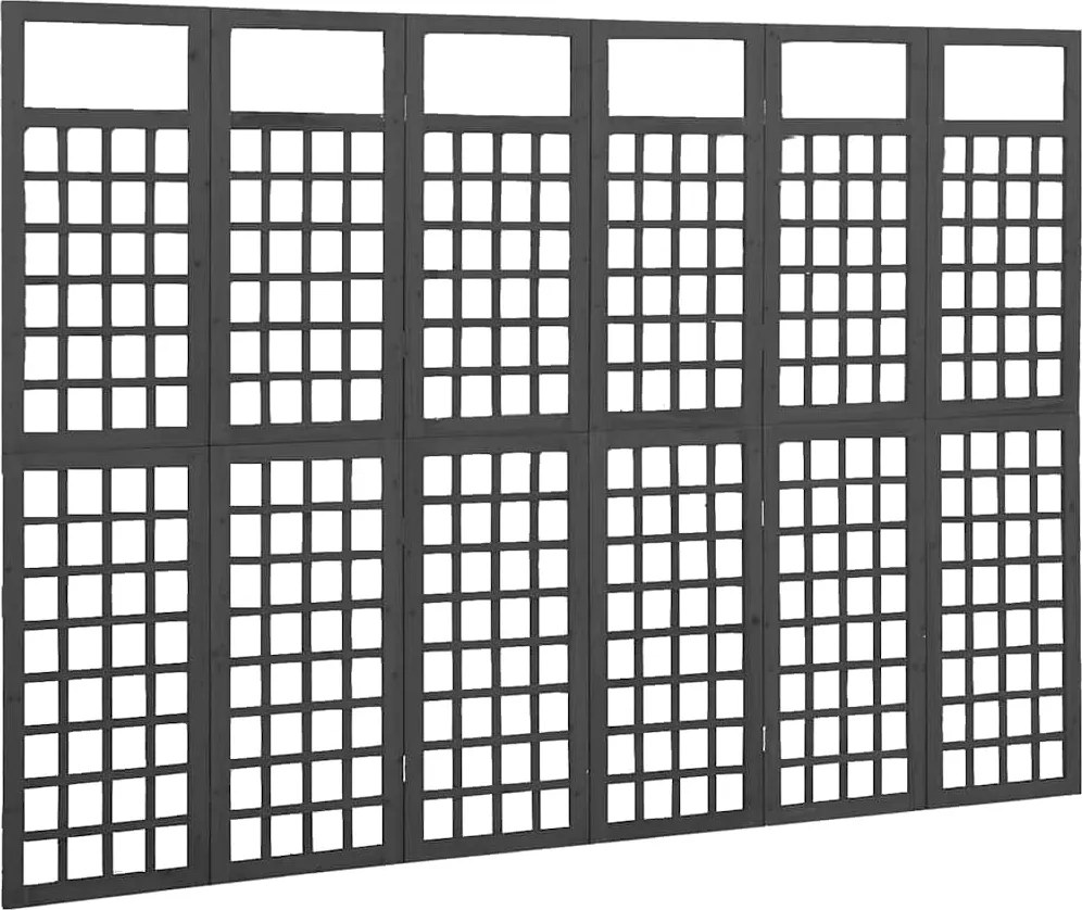 6dílná dělicí stěna / treláž masivní jedle černá 242,5 x 180 cm 316485