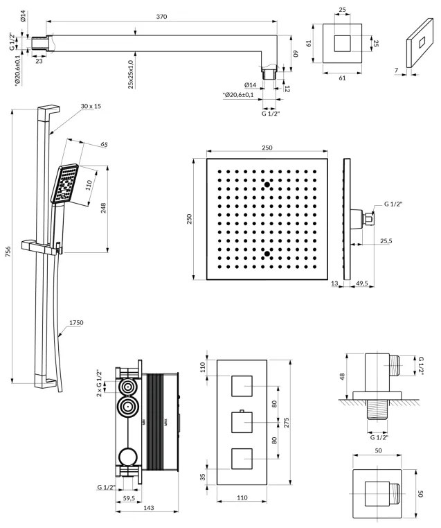 Omnires FRESH SYSFR12XCR Podomítkový sprchový set, chrom - Omnires