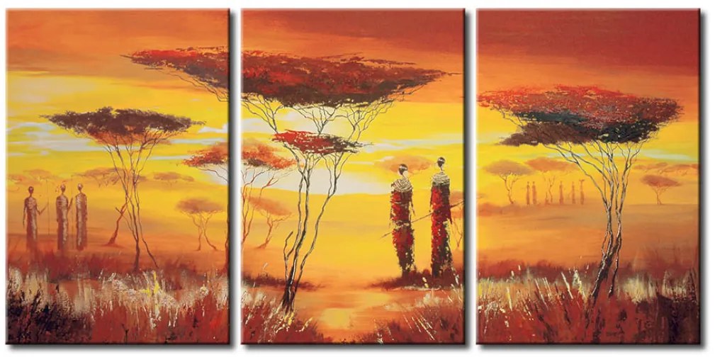 Obraz Jemná Afrika (3dílný) - postavy na pozadí africké přírody