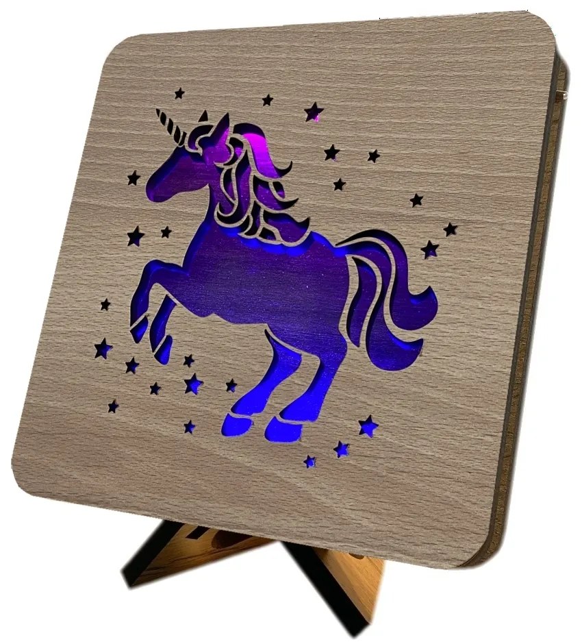 Li-Go "Jednorožec barevný" lampa 19x19cm provedení povrchu: ořech