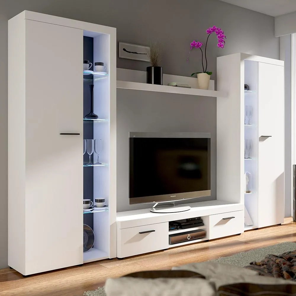 Obývací stěna RUMBA XL + komoda 2F2S | 300 + 156,4 cm | bílá