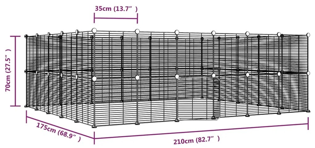 vidaXL 44panelová ohrádka pro zvířata s dvířky černá 35 x 35 cm ocel