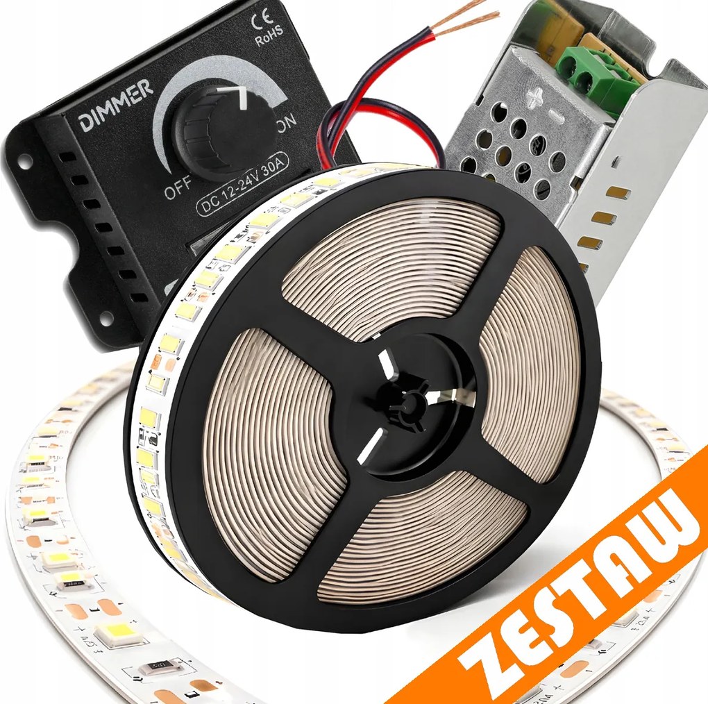 Sada LED pásků SMD 24W 5m 1500lm - zdroj + ovladač + stmívač