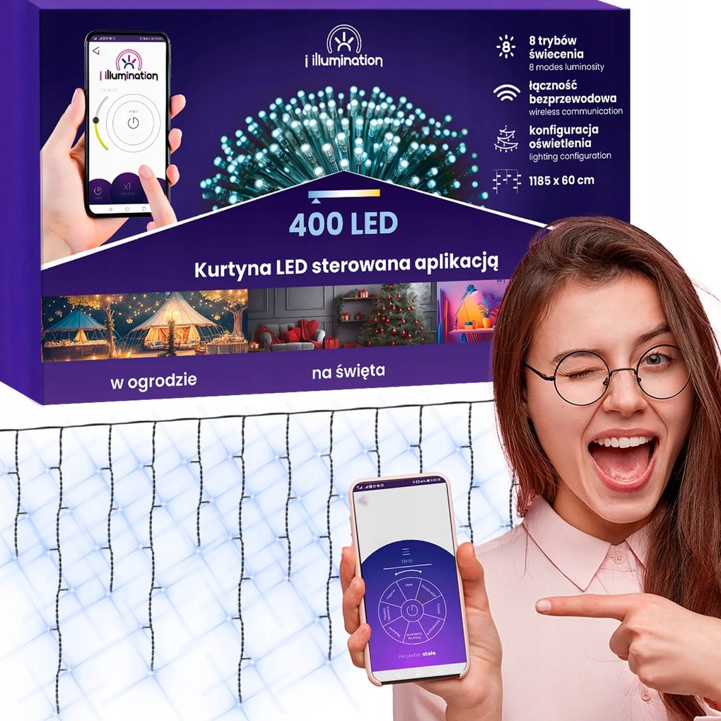 Celoroční Led závěs ovládaný Aplikací, světelná dekorace 400, girlanda