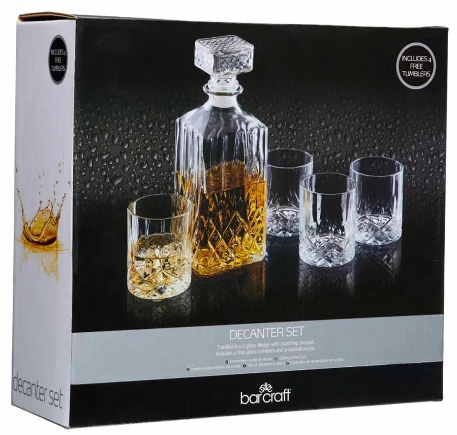 Karafa a skleničky na rum a whisky broušená 900 ml a 4 x 200 ml, BarCraft BCDECSET