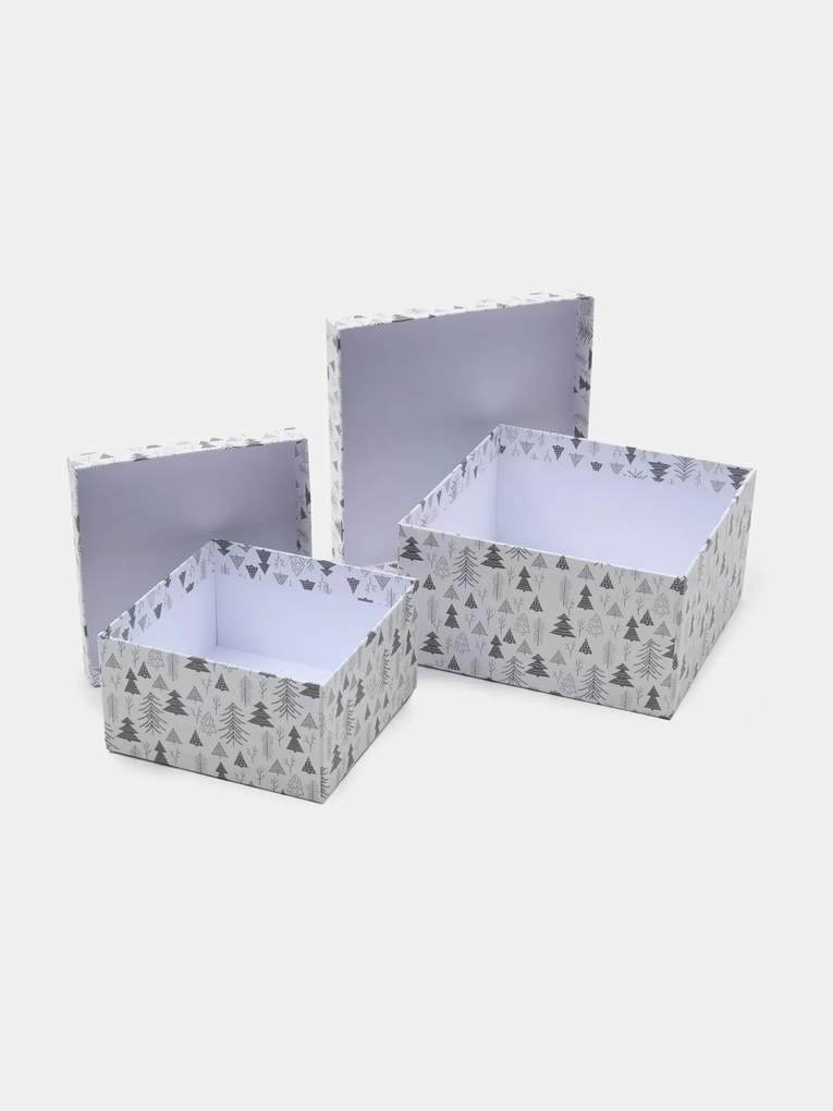 Sinsay - Vánoční dárkové krabice s potiskem vánočních stromků 2 pack - sříbrná