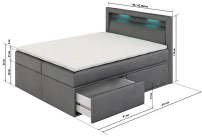 Čalouněná postel PRADA rozměr 160x200 cm Šedá