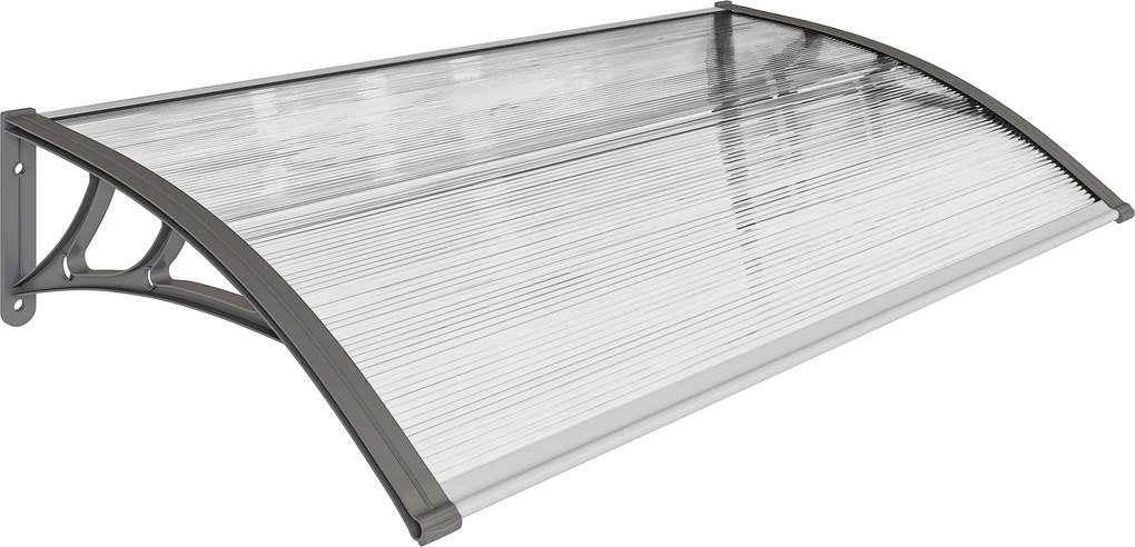 Stříška na dveře, ochrana proti dešti, větru a krupobití, polykarbonát, hliníkové spojovací tyče, 110 x 60 x 18 cm, šedá barva