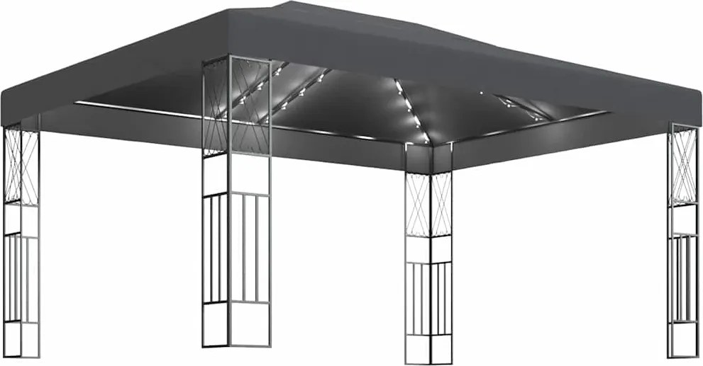 Altán se světelnými LED řetězy 3 x 4 m antracitový textil 3070329
