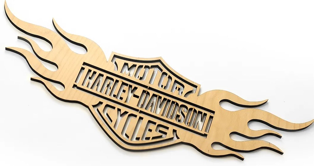 Živá Zeď Dřevěná nástěnná dekorace Harley Davidson oheň