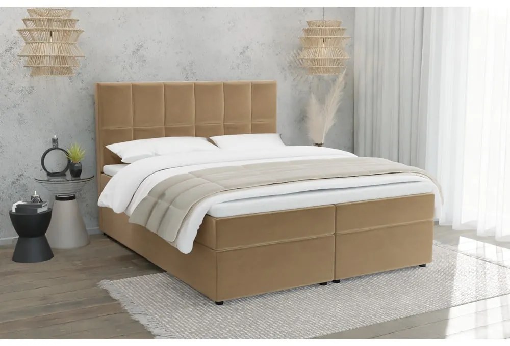 Okrově žlutá boxspring postel s úložným prostorem 200x200 cm Flip – Ropez