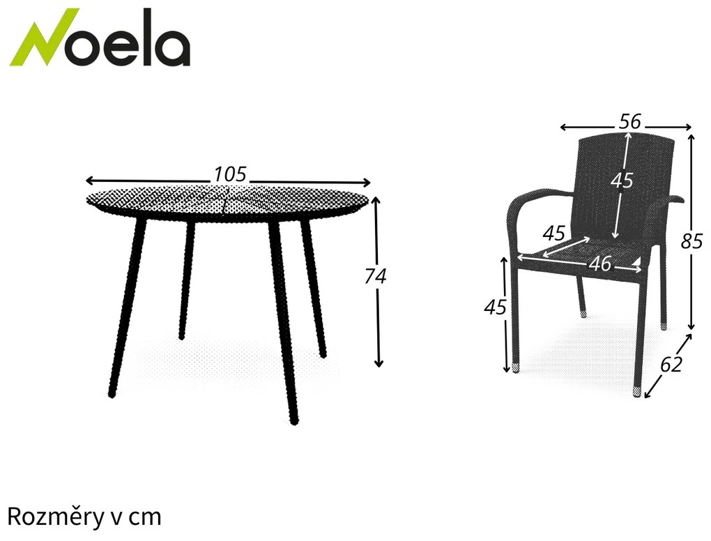 Noela Zahradní jídelní set Wilder + 4x ratanová židle Roma