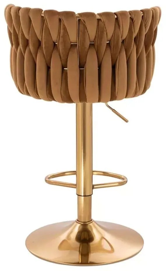 LuxuryForm DESIGN Barová židle LYON VELUR na zlaté kulaté podstavě - medová
