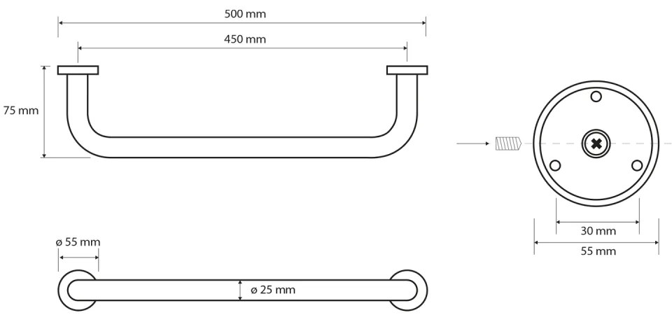 Sapho X-ROUND E madlo pevné 450mm, chrom XR500