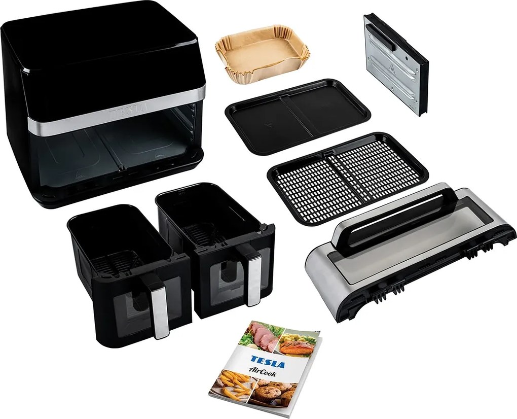 TESLA AirCook DualZone Q787 XXL Deluxe - multifunkční duální digitální horkovzdušná fritéza 2v1