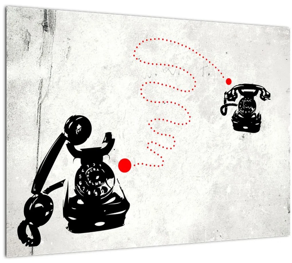 Skleněný obraz - Kresba telefonu na styl Banksyho (70x50 cm)