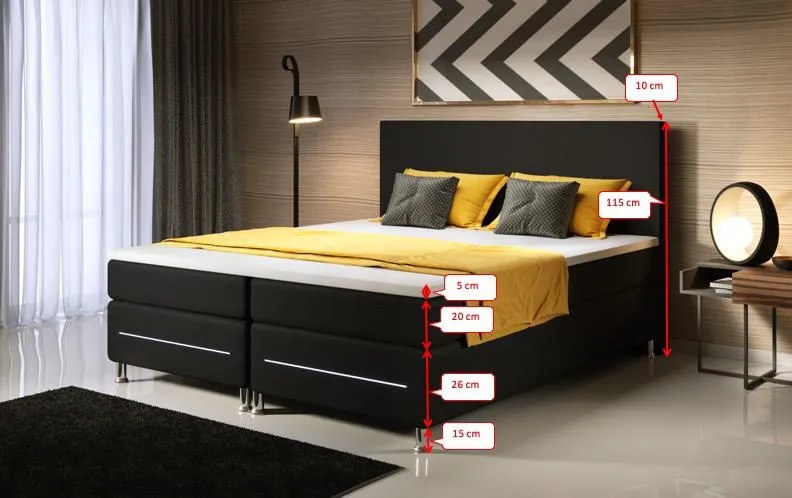 K&M postele Boxspring postel SIMPLE bez úložného prostoru s LED Velikost postele: 140 × 200 cm, Výběr matrace: Oboustranná pružinová matrace - středn…