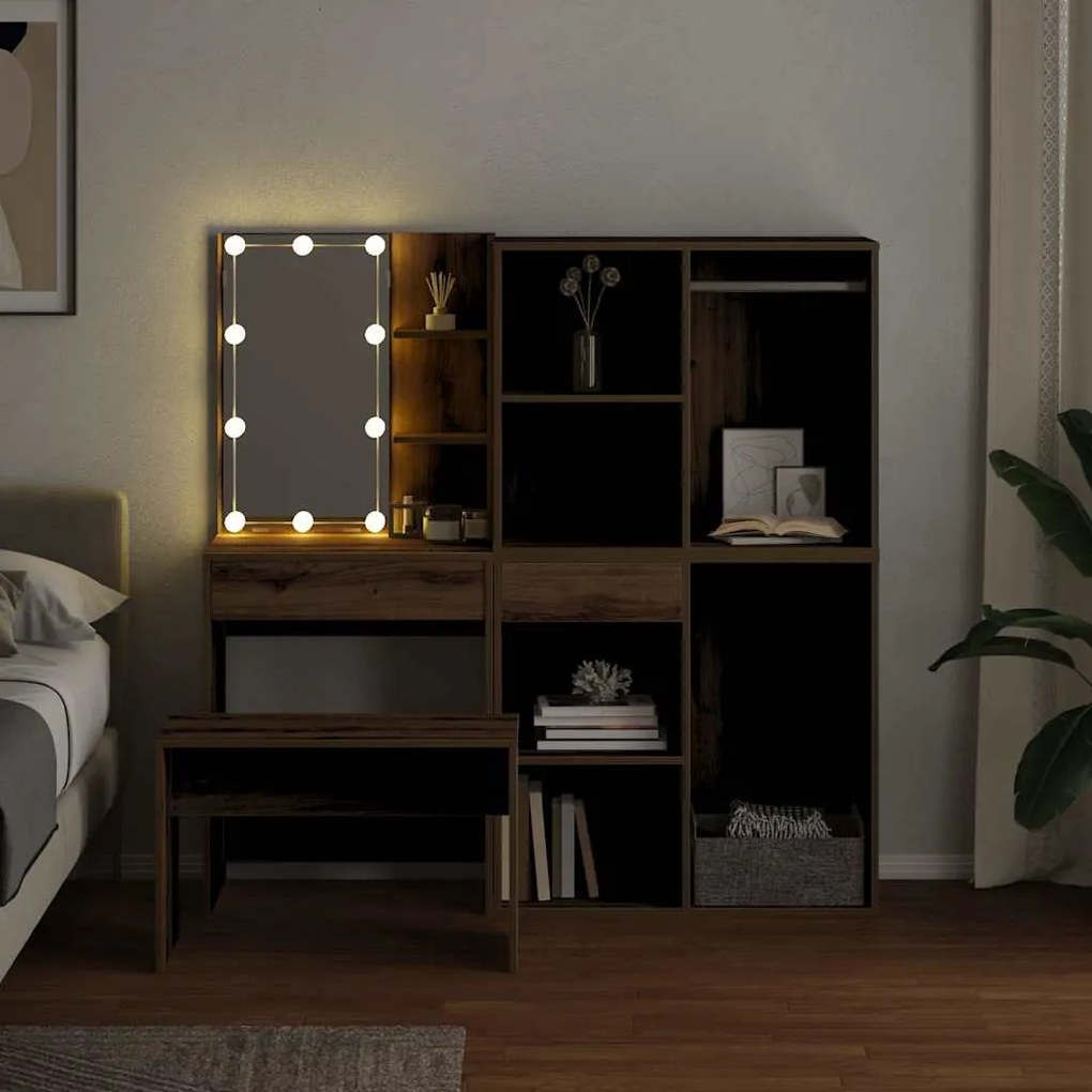 sada toaletního stolku s LED dub artisan kompozitní dřevo 3329182