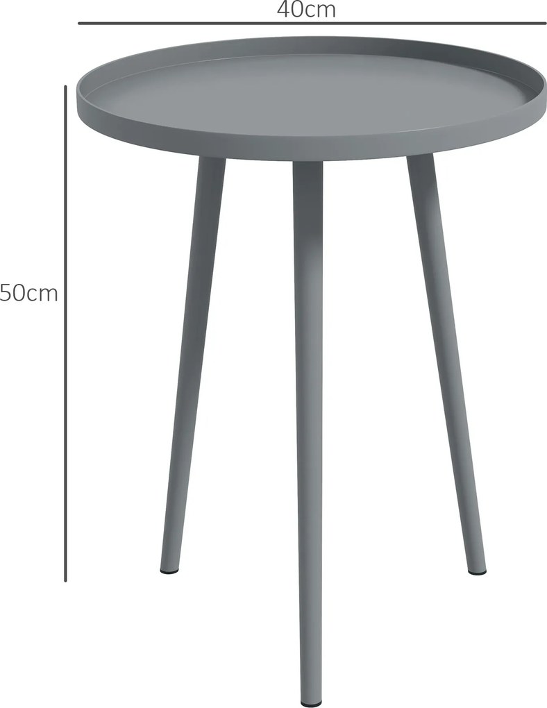 Outsunny Okrúhlý Záhradný Kávový Stôl, Vonkajší Bočný Stôl so Zaobleným Oceľovým Okrajom, roz. Ø40 x 50H cm šedý | Aosom