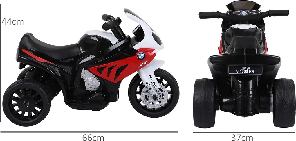 HOMCOM BMW S1000RR licencovaná dětská elektrická tříkolka s baterií, dětské vozidlo, ocel, červená, 66x37x44 cm| Aosom