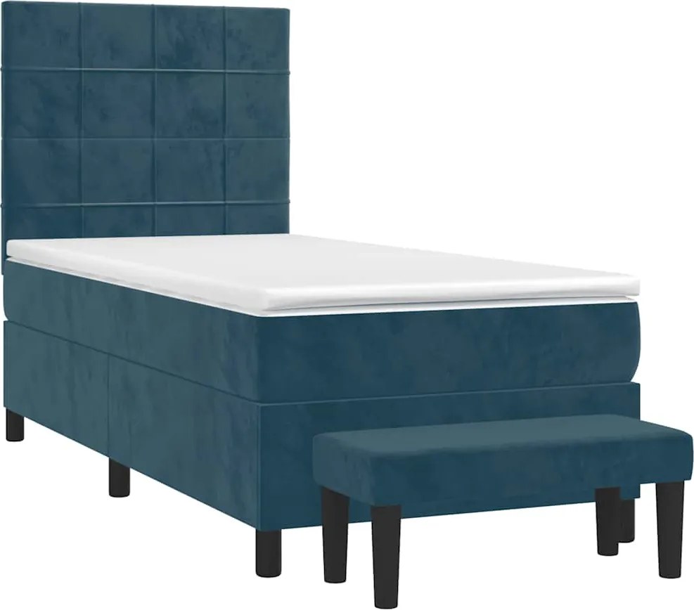 Box spring postel s matrací tmavě modrá 100x200 cm samet 3137831