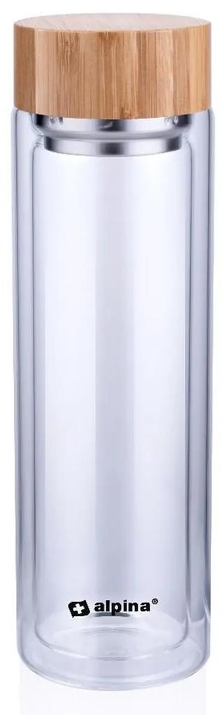Alpina Skleněná láhev s dvojitou stěnou a sítkem, 450 ml