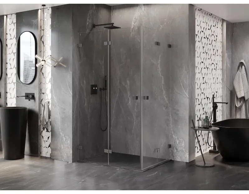 Mexen Lunar-F Duo, sklápěcí sprchový kout 100 x 70 cm, 8mm čiré sklo, profil grafit broušený, 836-100L-070P-66-00