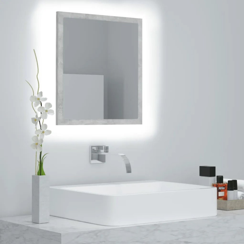 804912 vidaXL Koupelnové zrcadlo LED betonově šedé 40 x 8,5 x 37 cm dřevotříska