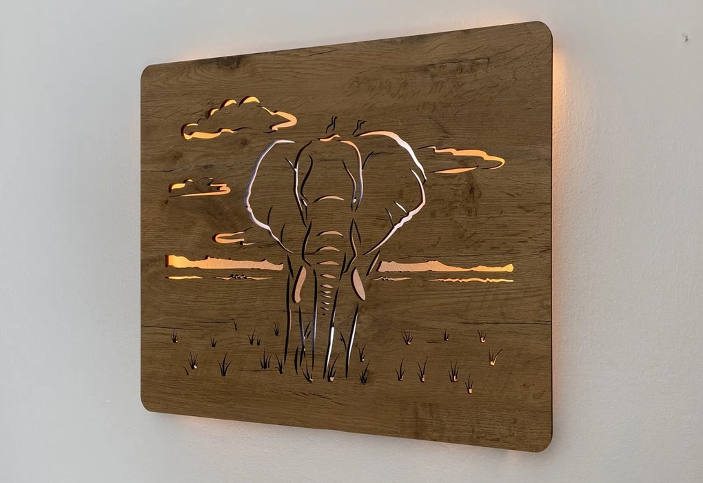 Li-Go "Slon" světelný obraz 230V 65x55cm provedení povrchu: dub světlý