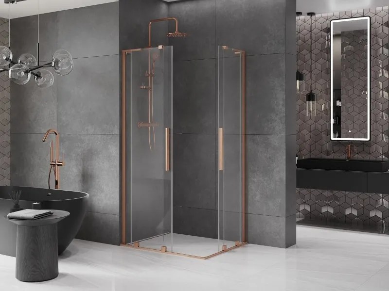 Mexen Velar L Duo, sprchový kout s posuvnými dveřmi 100 x 90 cm, 8mm čiré sklo, měděná matná, 871-100-090-02-03-65