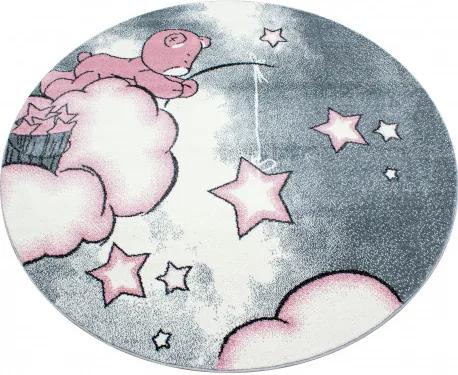 Ayyildiz koberce Kusový koberec Kids 580 pink kruh Bílá, Růžová, Šedá - 120x120 (průměr) kruh cm