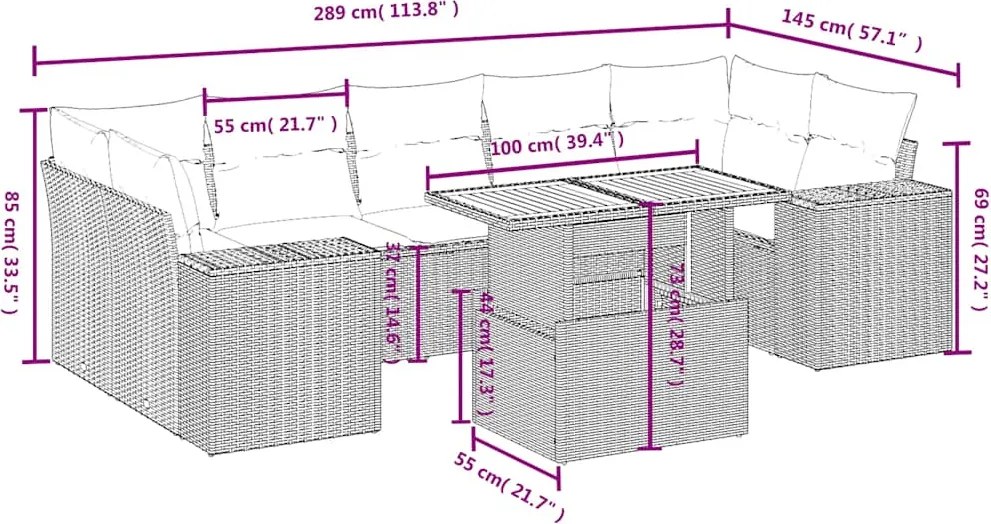 8dílná zahradní sedací souprava s poduškami černá polyratan 3272546