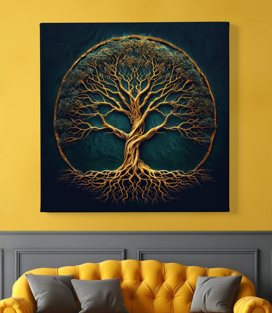 Obraz na plátně - Strom života Emeraldový sen FeelHappy.cz Velikost obrazu: 80 x 80 cm