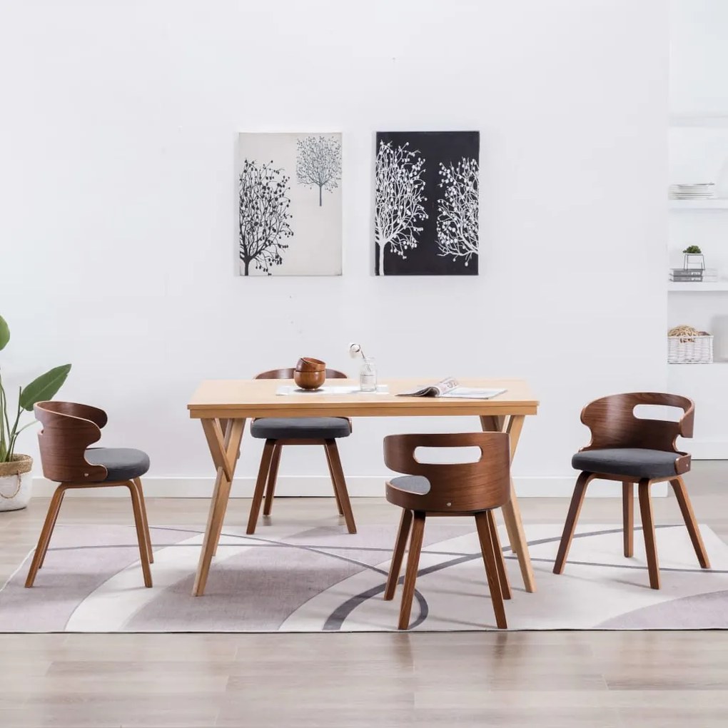 Jídelní židle 4 ks šedé ohýbané dřevo a textil 278850