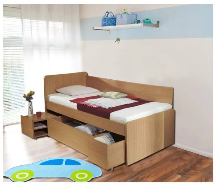 Zvýšená postel s úložným prostorem OTO 90x200, lamino buk TEMPO KONDELA