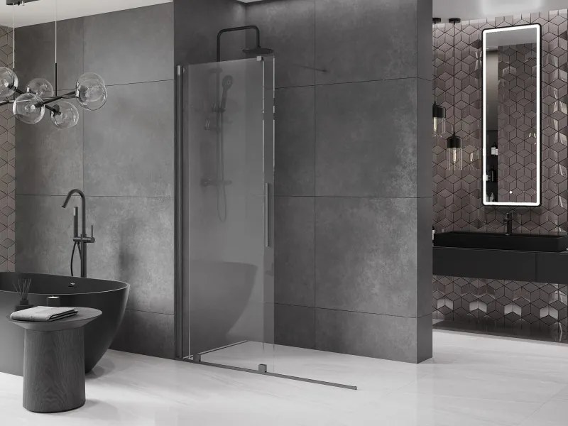 Mexen Velar, posuvné dveře do otvoru typ Walk-In 150 cm, 8mm čiré sklo, grafitová matná, 871-150-000-03-66