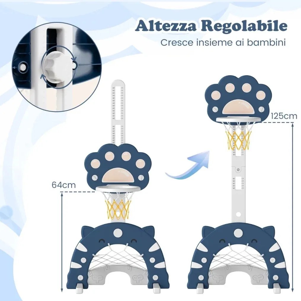 Costway Dětský basketbalový koš 3v1 s nastavitelnou výškou, modrý UY10177BL