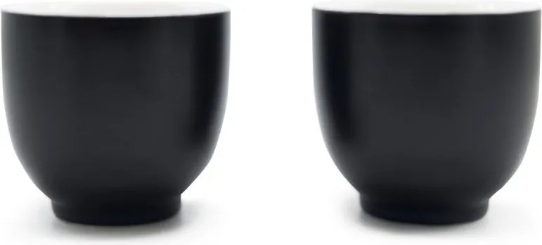 Porcelánová čajová souprava Strala, 0,9 l – matná černá, dřevěné detaily, 2 šálky