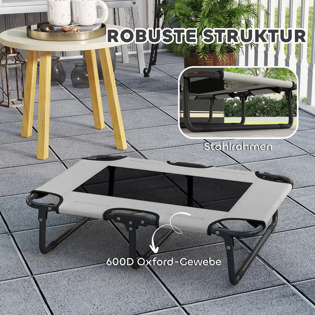 PawHut Vyvýšená Skládací Postel pro Psy - Outdoor Běžecká Postel s Prodyšným Síťovým Designem pro Malé a Střední Psy, Světle Šedá Oxford 75 x 51 x 18…