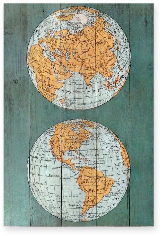 Dřevěná nástěnná dekorativní cedule Surdic Tabla The World, 40 x 60 cm