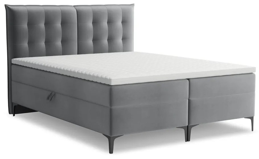 Šedá boxspring postel s úložným prostorem 140x200 cm Mikana – Makamii