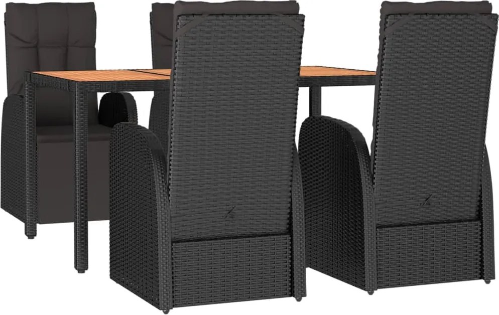 5dílný zahradní jídelní set černý polyratan a masivní akácie 3157608