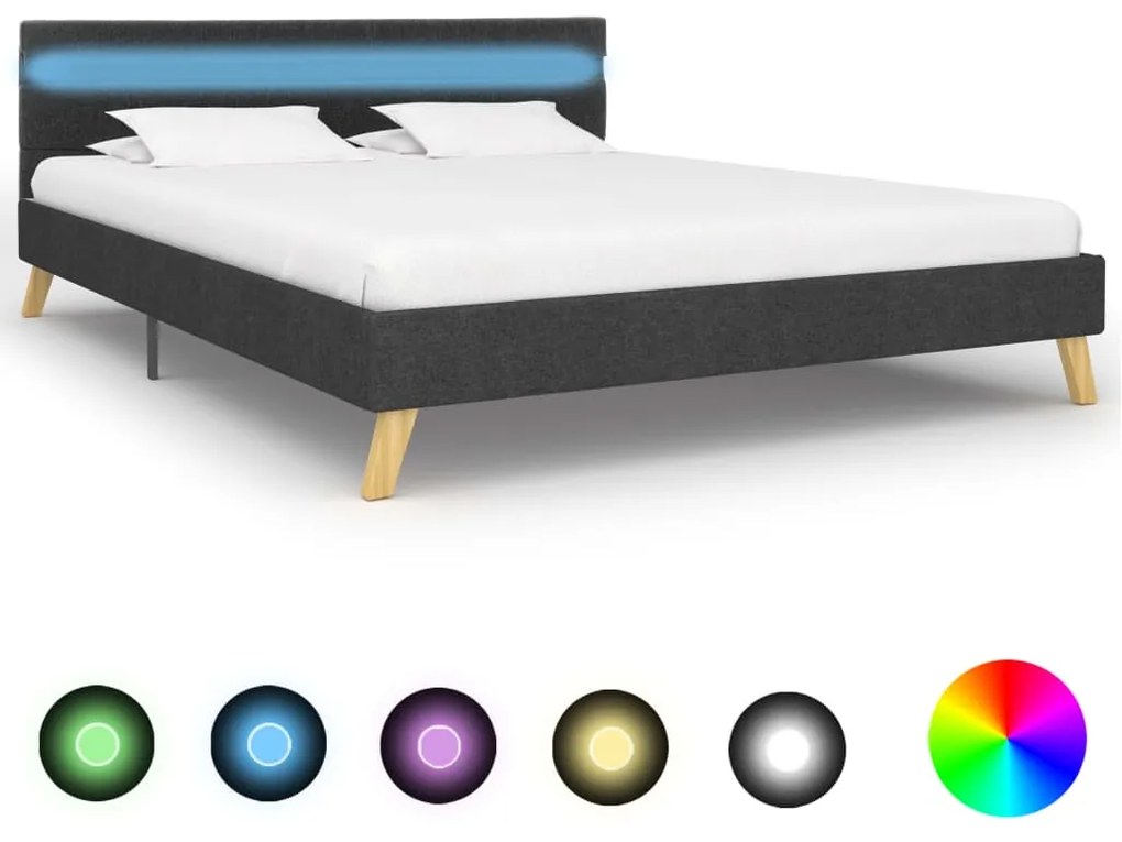 284843 vidaXL Rám postele s LED světlem tmavě šedý textil 140 x 200 cm