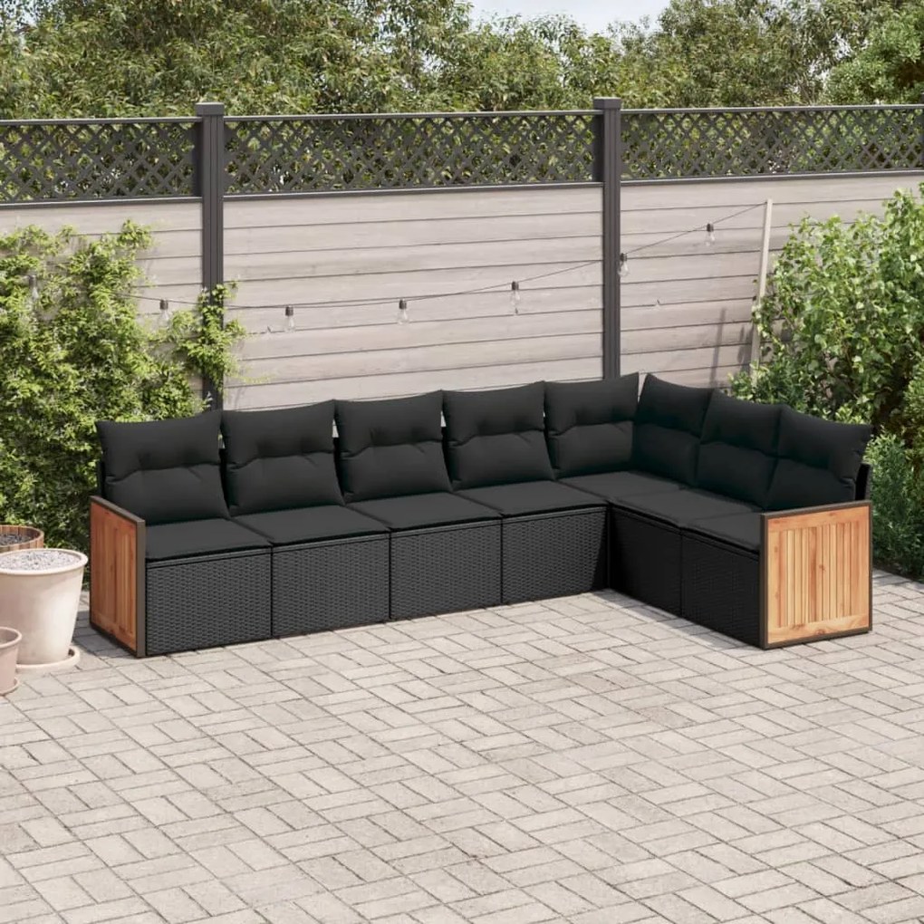 7dílná zahradní sedací souprava s poduškami černá polyratan 3227707