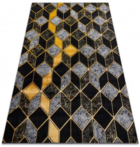 Dywany Łuszczów, Kusový koberec Gloss 400B 86 3D geometric black/gold, 140x190, černá, kancelář