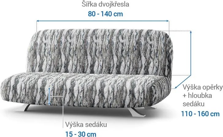 Bielastické potahy OCEANO NOVÉ šedo-modré dvojkřeslo s dřevěnými rukojeťmi (š. 80 - 140 cm)