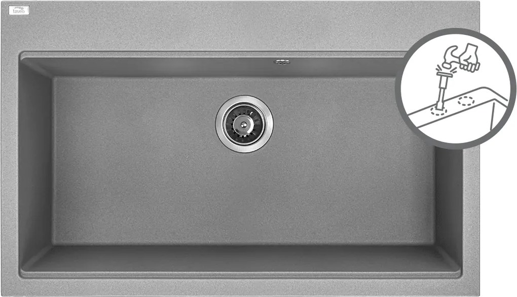 Laveo Tau, 1-komorový granitový dřez 800x500x215 mm, šedá, LAV-SBT_5108
