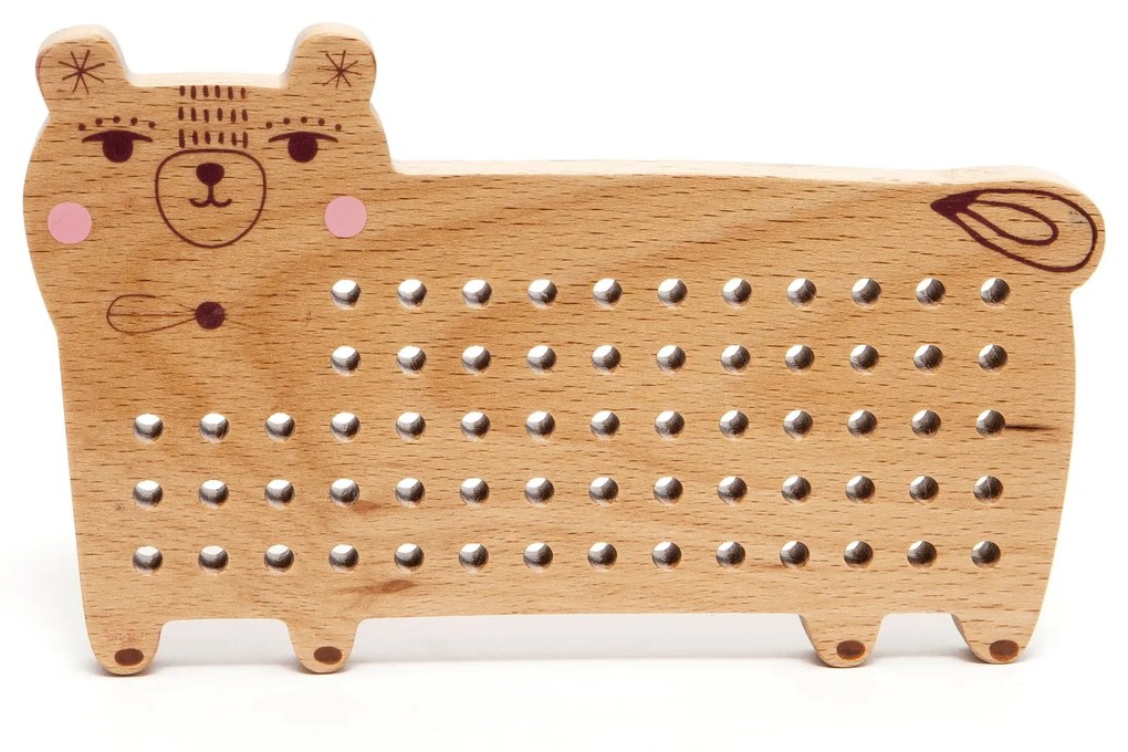 PETIT MONKEY Dřevěná provlékací hračka Bear, přírodní barva, dřevo