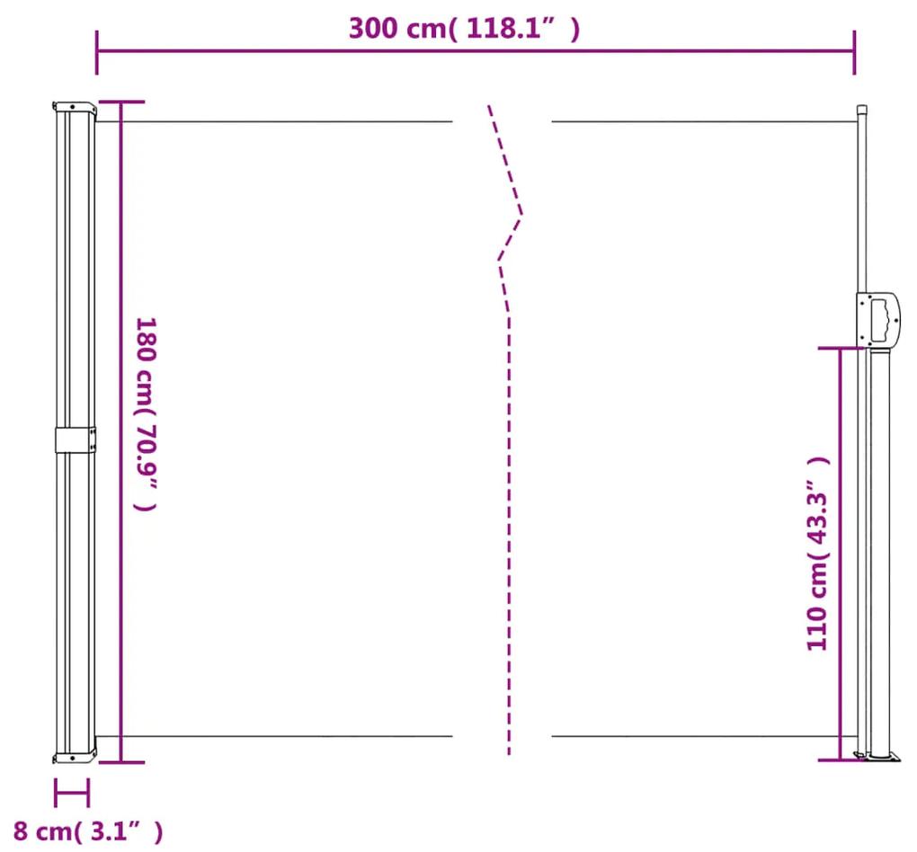 Zatahovací boční markýza krémová 180 x 300 cm,  4004340